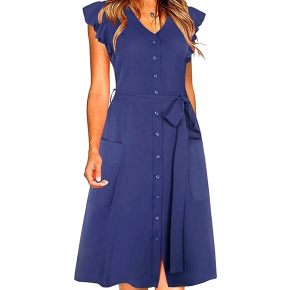 Dresses | Navy Button Front Dress | Poshmark